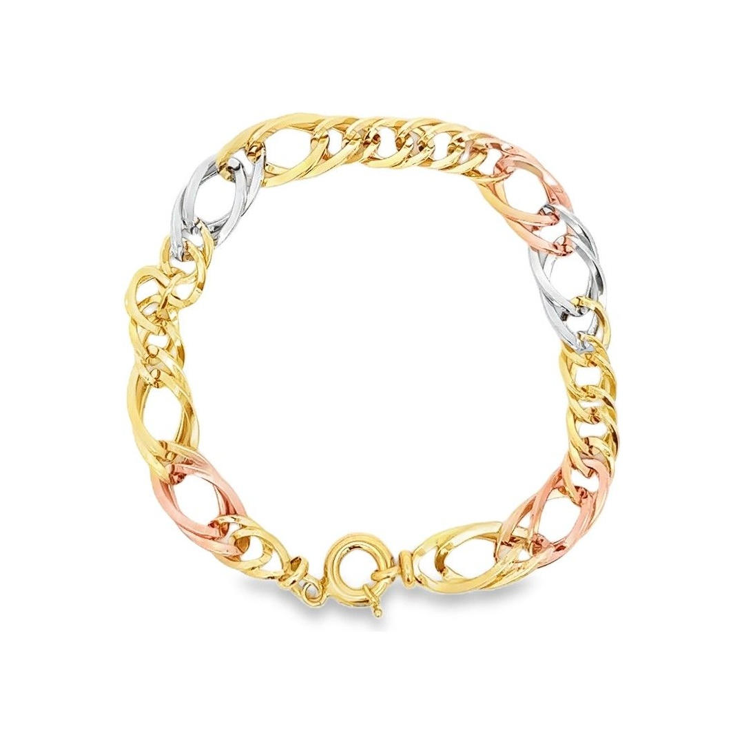 18K Three-Tone Gold Twisted Marquise Link Bracelet