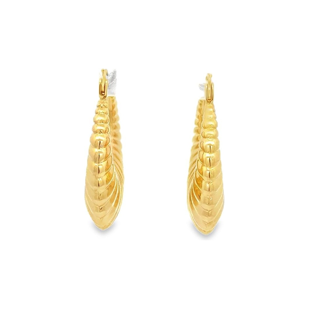 18K Yellow Gold Ribbed Dome Hoop Earrings