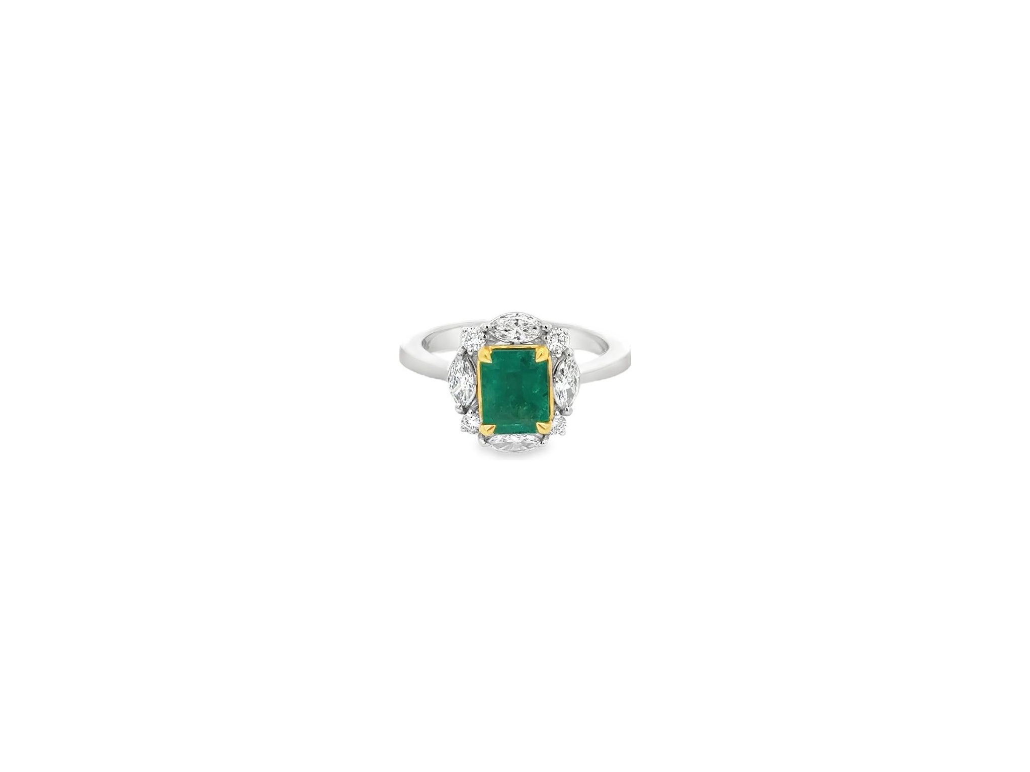 18K White Gold Ring with Natural Marquise and Round Diamonds and ...