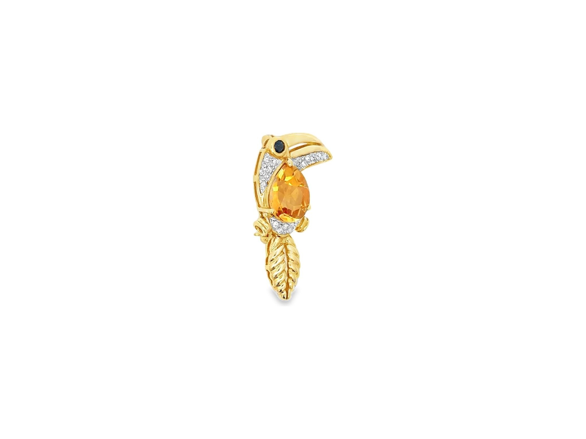 Toucan motif brooch in 18k yellow gold ,featuring a pear yellow citrin ...