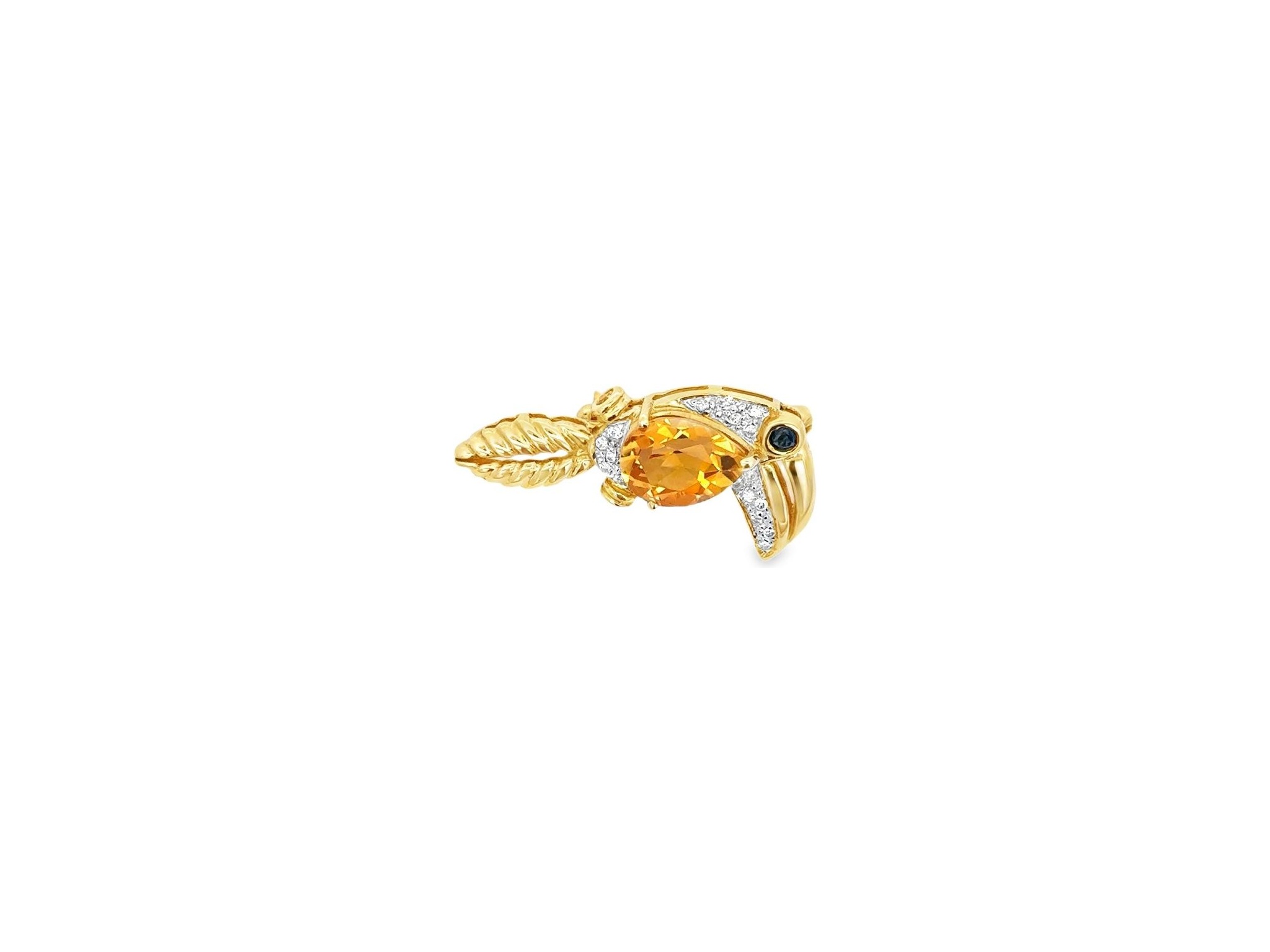 Toucan motif brooch in 18k yellow gold ,featuring a pear yellow citrin ...